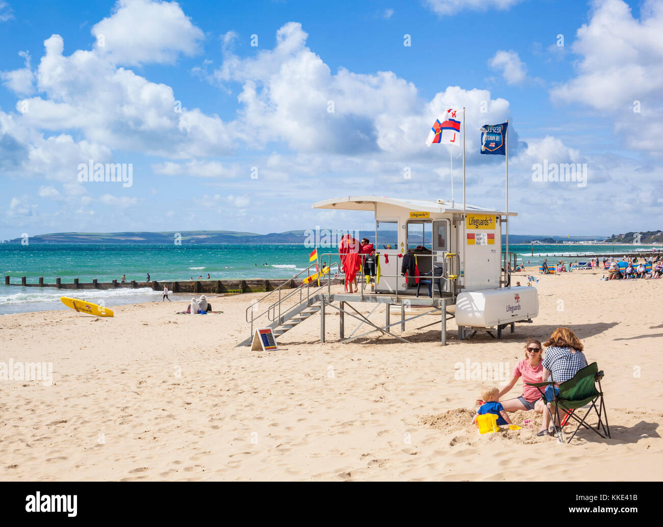 bournemouth dorset bournemouth beach holidaymakers on beach with ...