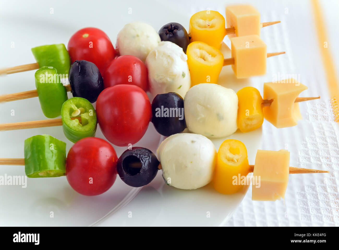 Appetizer on stick with various vegetables and cheese Stock Photo - Alamy