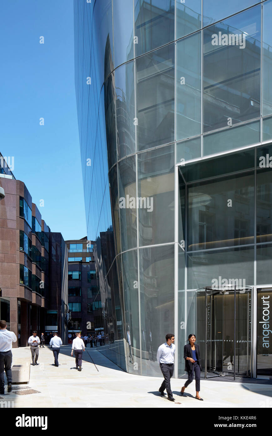 Overall entrance view with passing figures. Angel Court, London, United ...