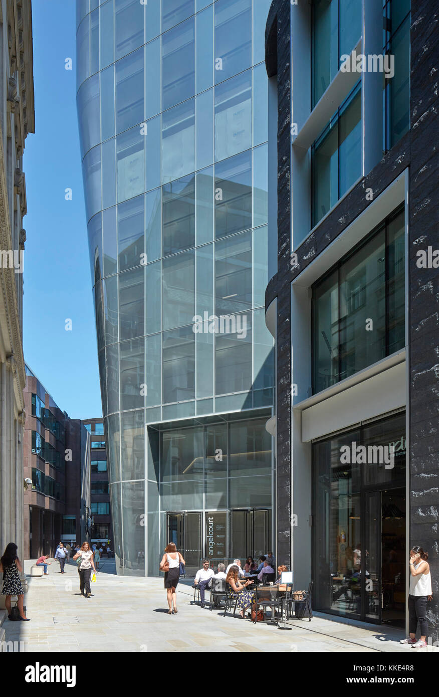 Overall entrance view with passing figures. Angel Court, London, United ...