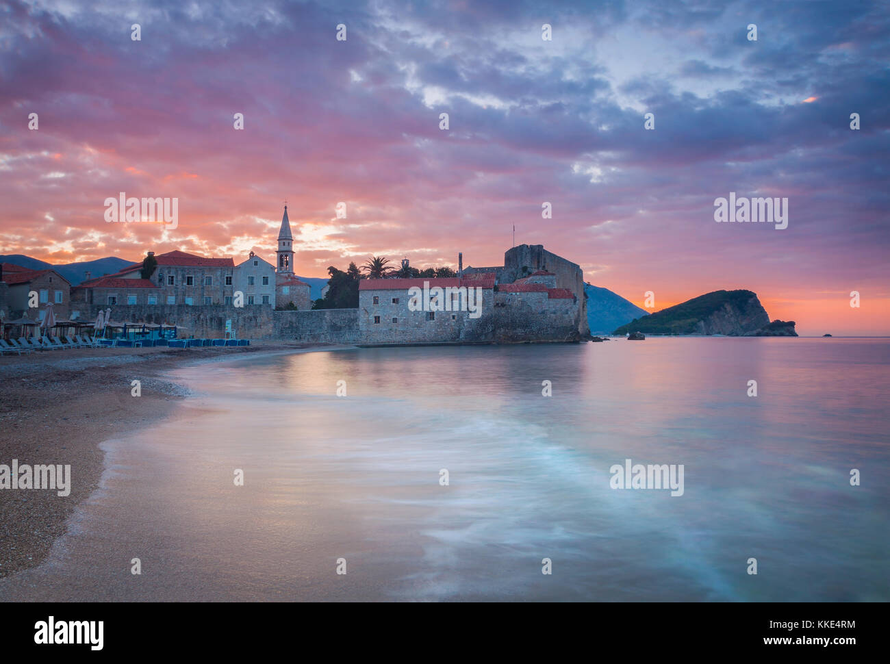 Sunrise at Budva Stari Grad - old town - in Montengero Stock Photo - Alamy