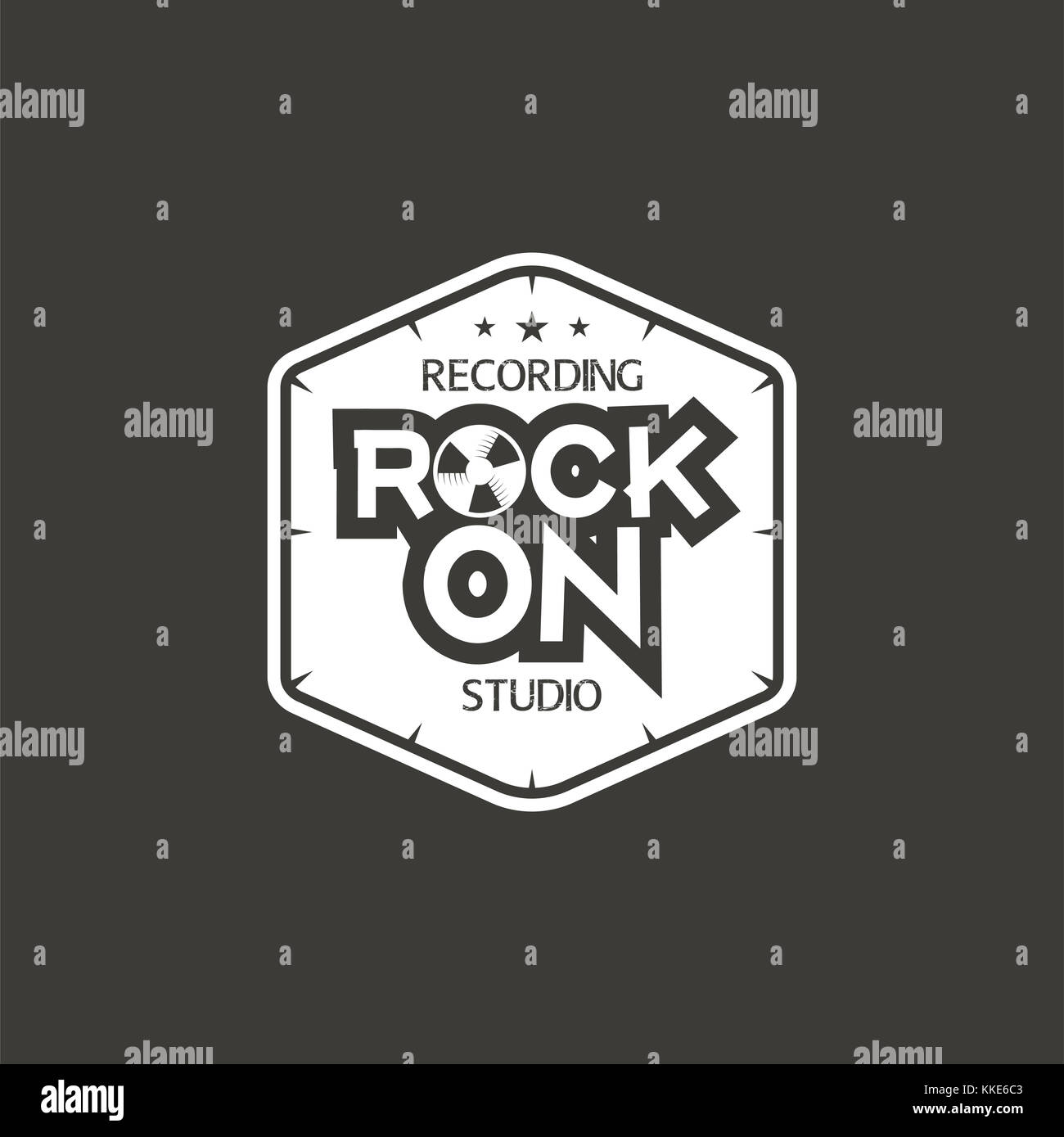 Rock on. Recording studio label, badge, emblem logo with musical ...