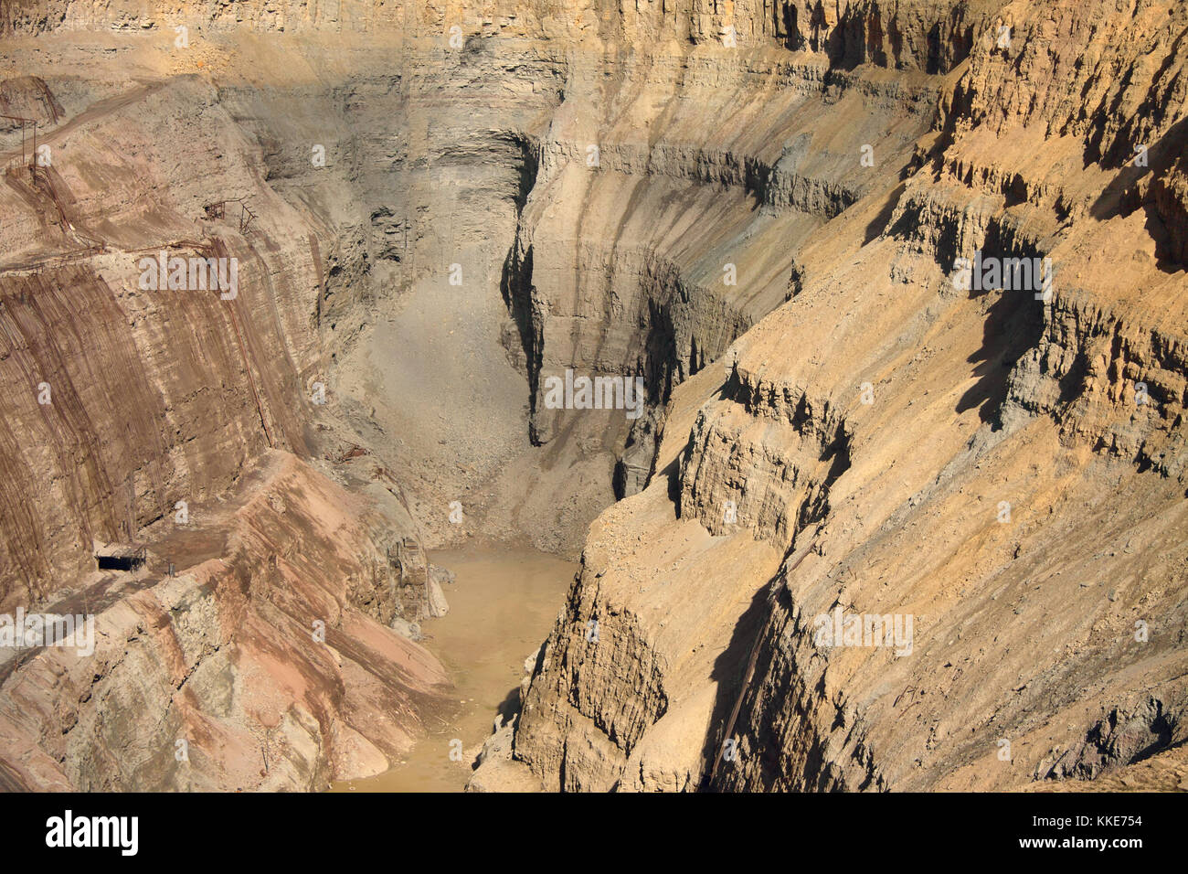 Closeup view to the wall of the diamond open mine - industrial ...
