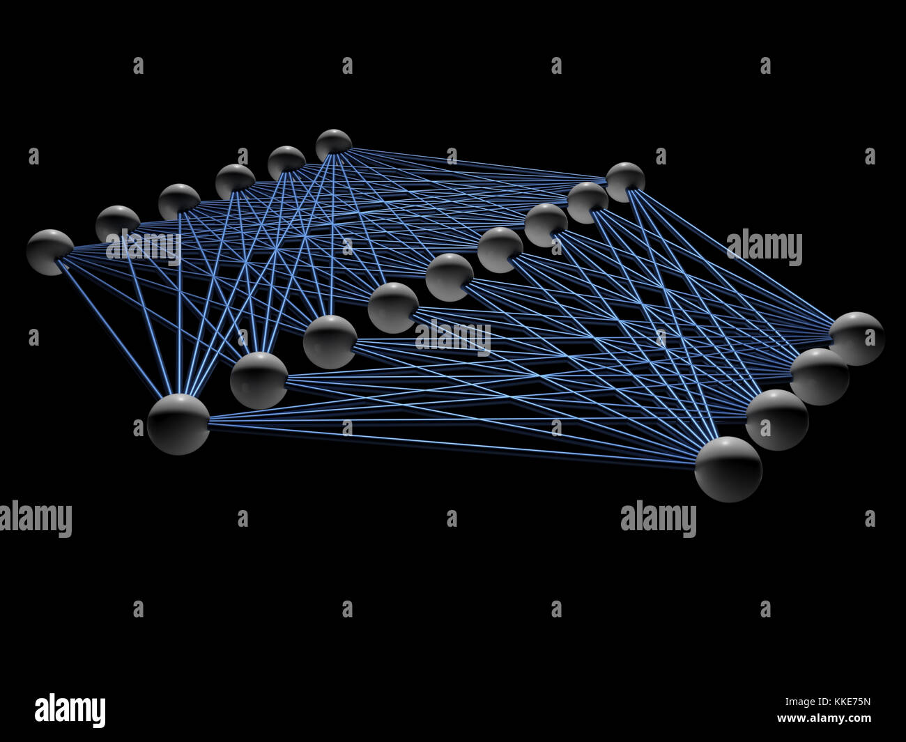 Artificial neural network structure model isolated on black, 3d render ...