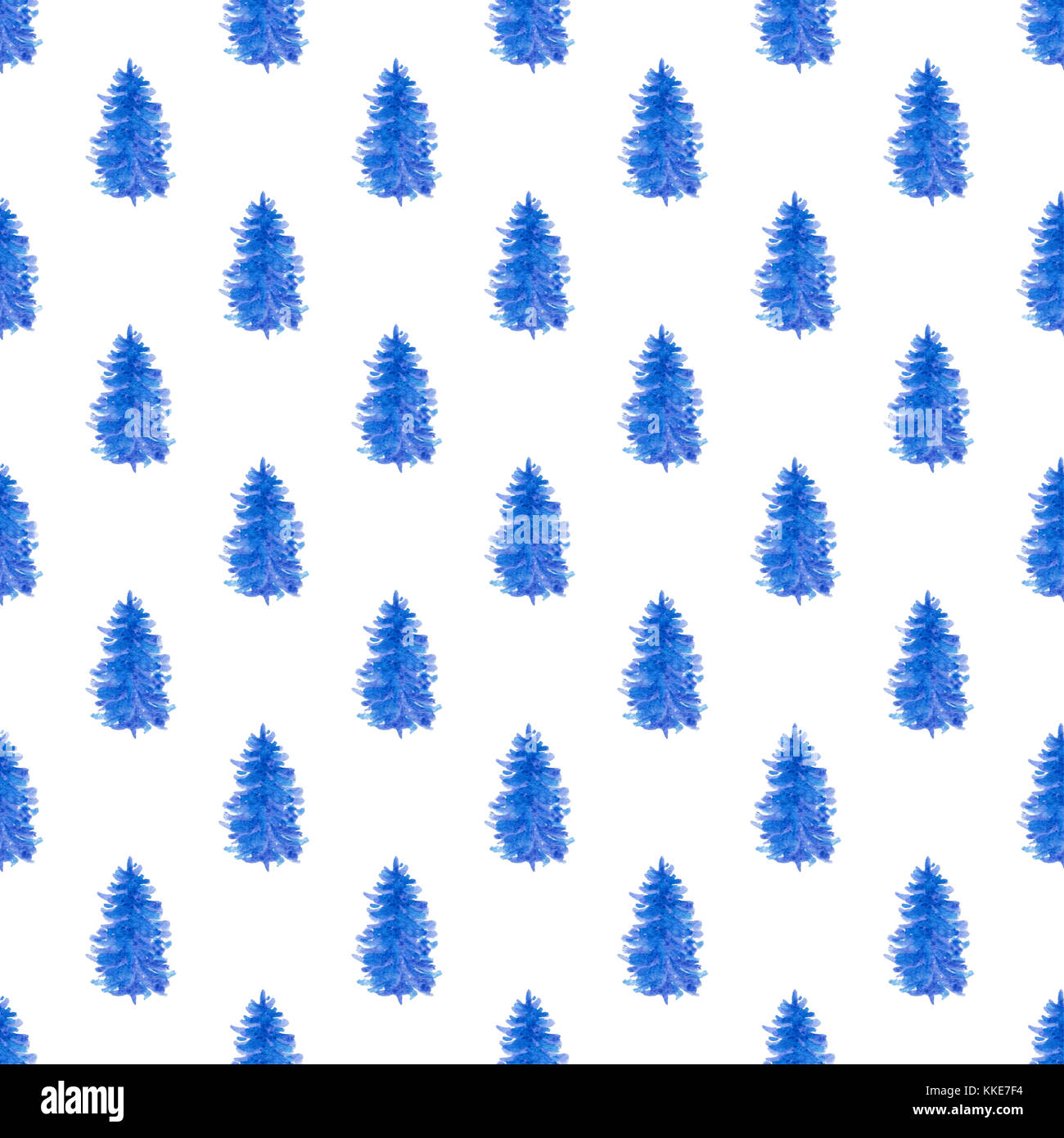 Decorative hand drawn watercolor seamless pattern with blue fir trees ...