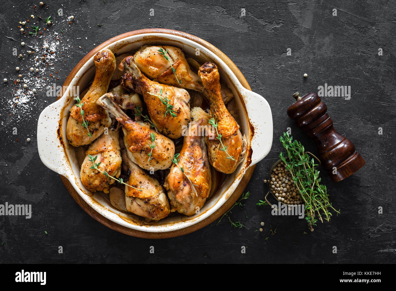 Baked chicken legs. top view Stock Photo - Alamy