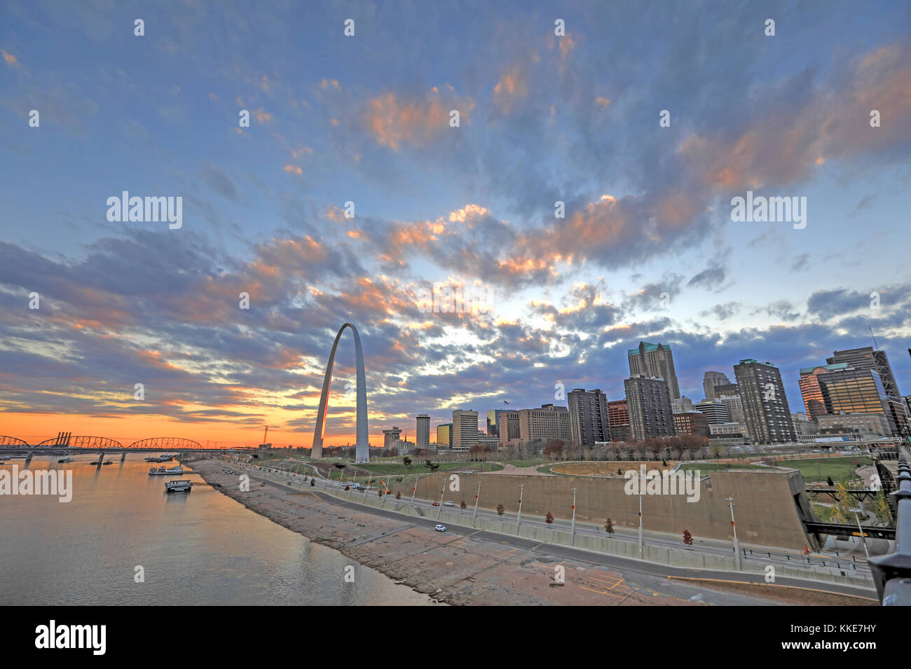 St. Louis, Missouri and the Gateway Arch from Eads Bridge Stock Photo ...