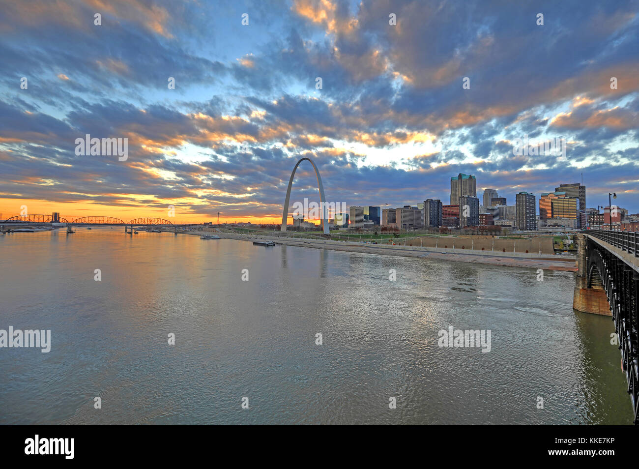 St. Louis, Missouri and the Gateway Arch from Eads Bridge Stock Photo ...