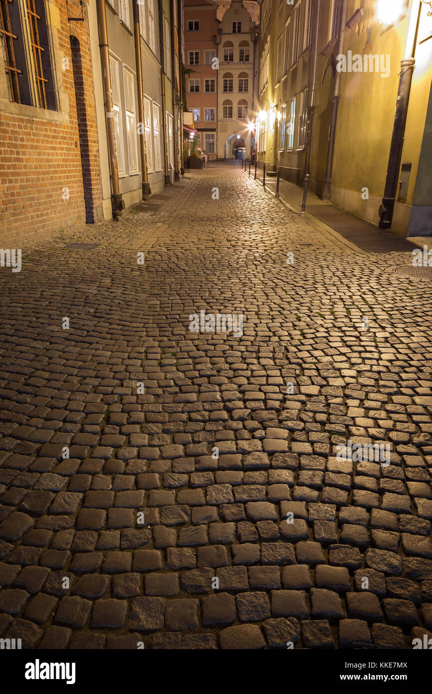 Cobblestone Street Illuminated Light Night Stock Photos & Cobblestone ...