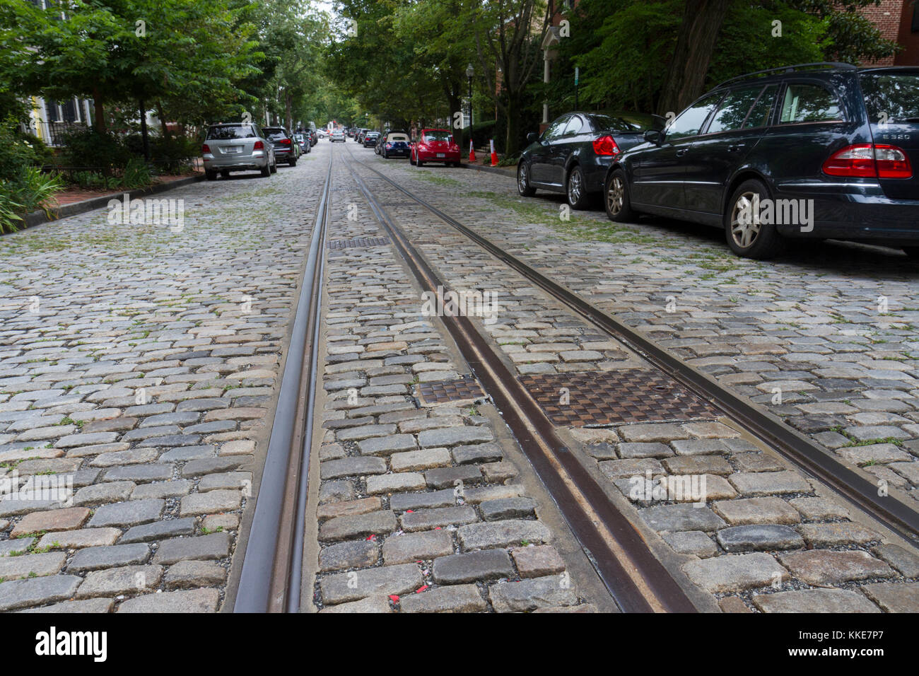 The cobbled streets of O St NW in historic Georgetown, Washington DC ...