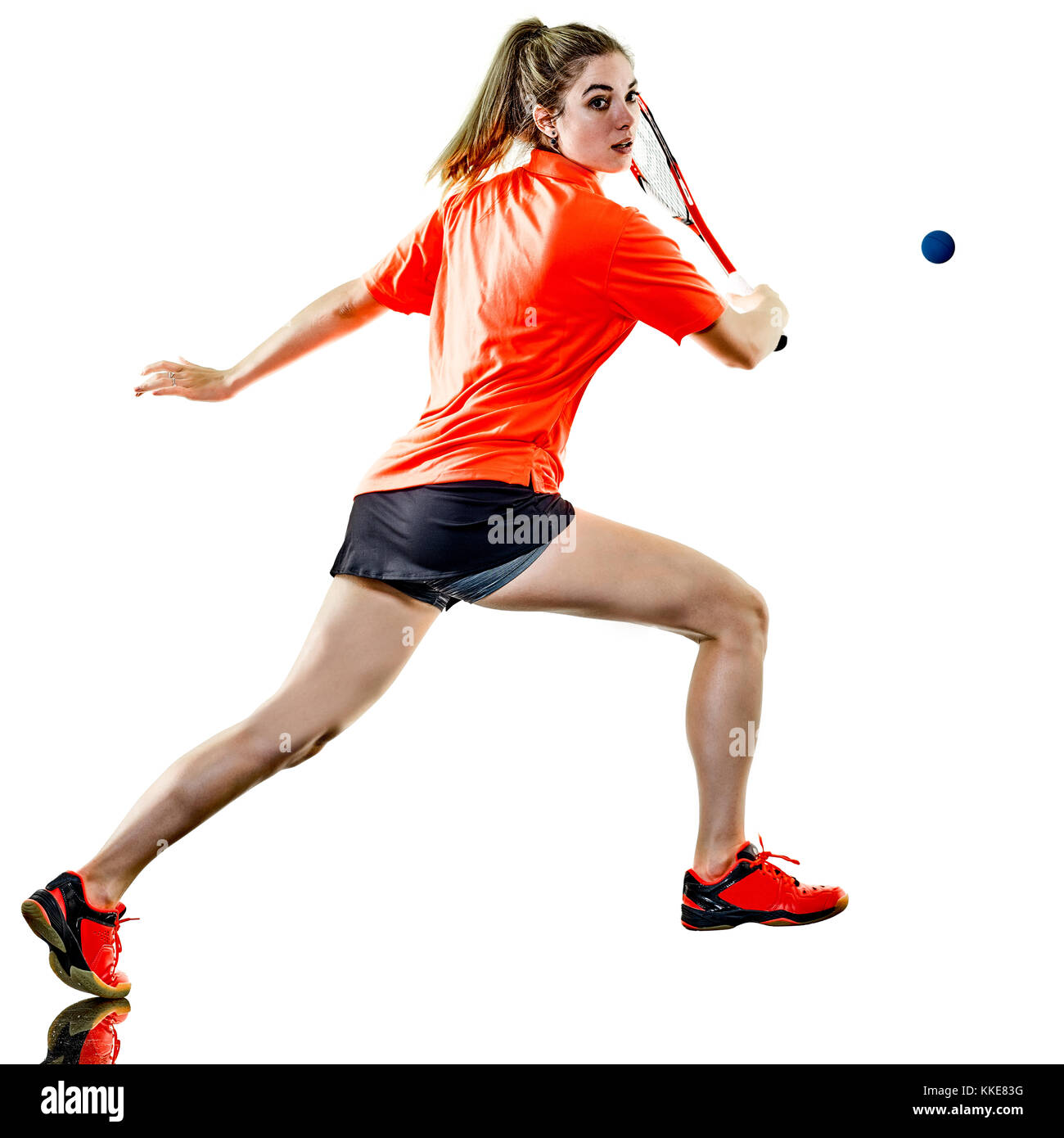 one caucasian young teenager girl woman playing Squash player isolated ...