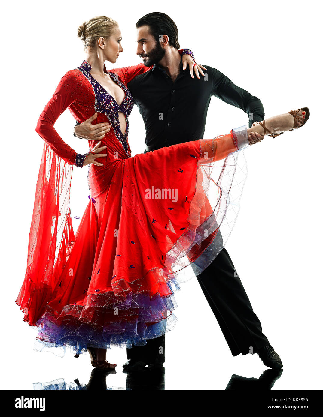 one caucasian man and woman couple ballroom tango salsa dancer dancing ...