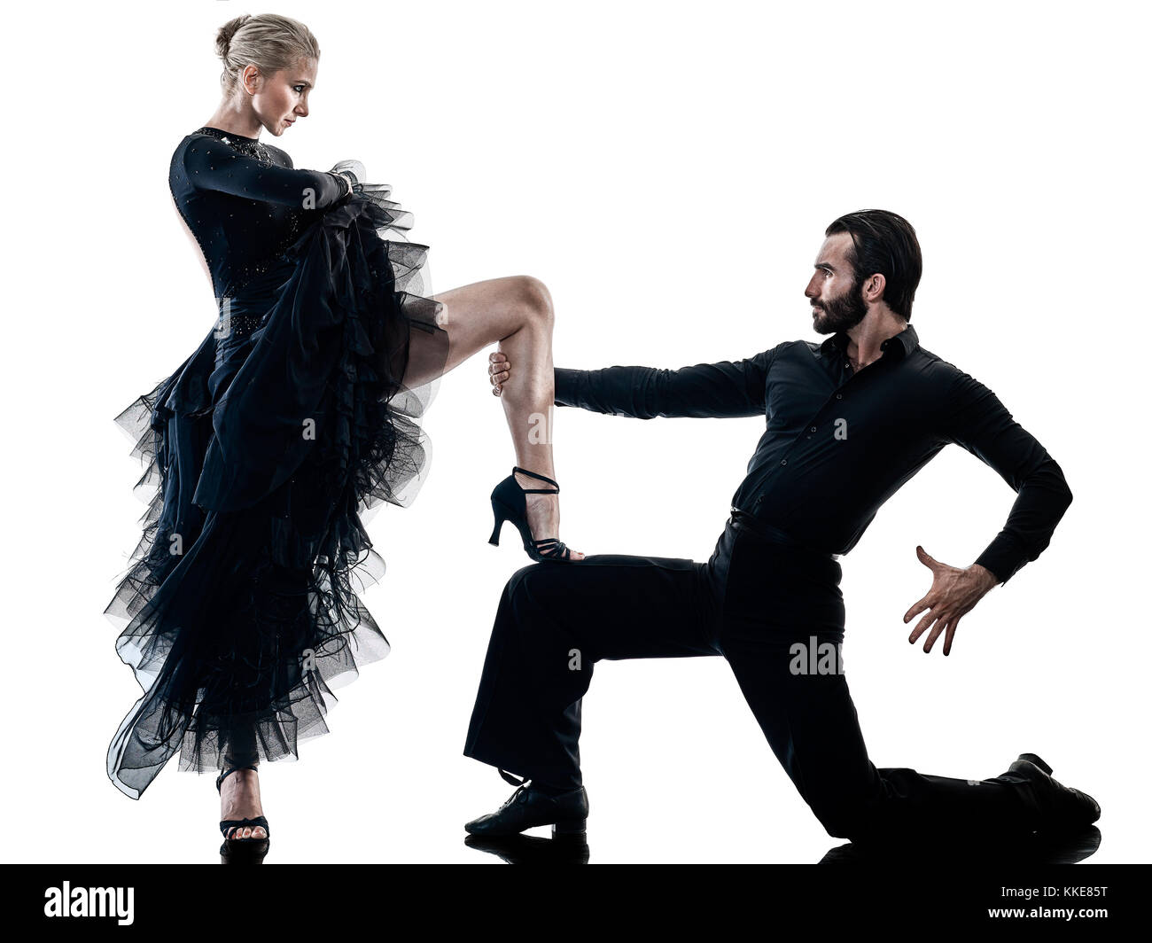 one caucasian man and woman couple ballroom tango salsa dancer dancing ...