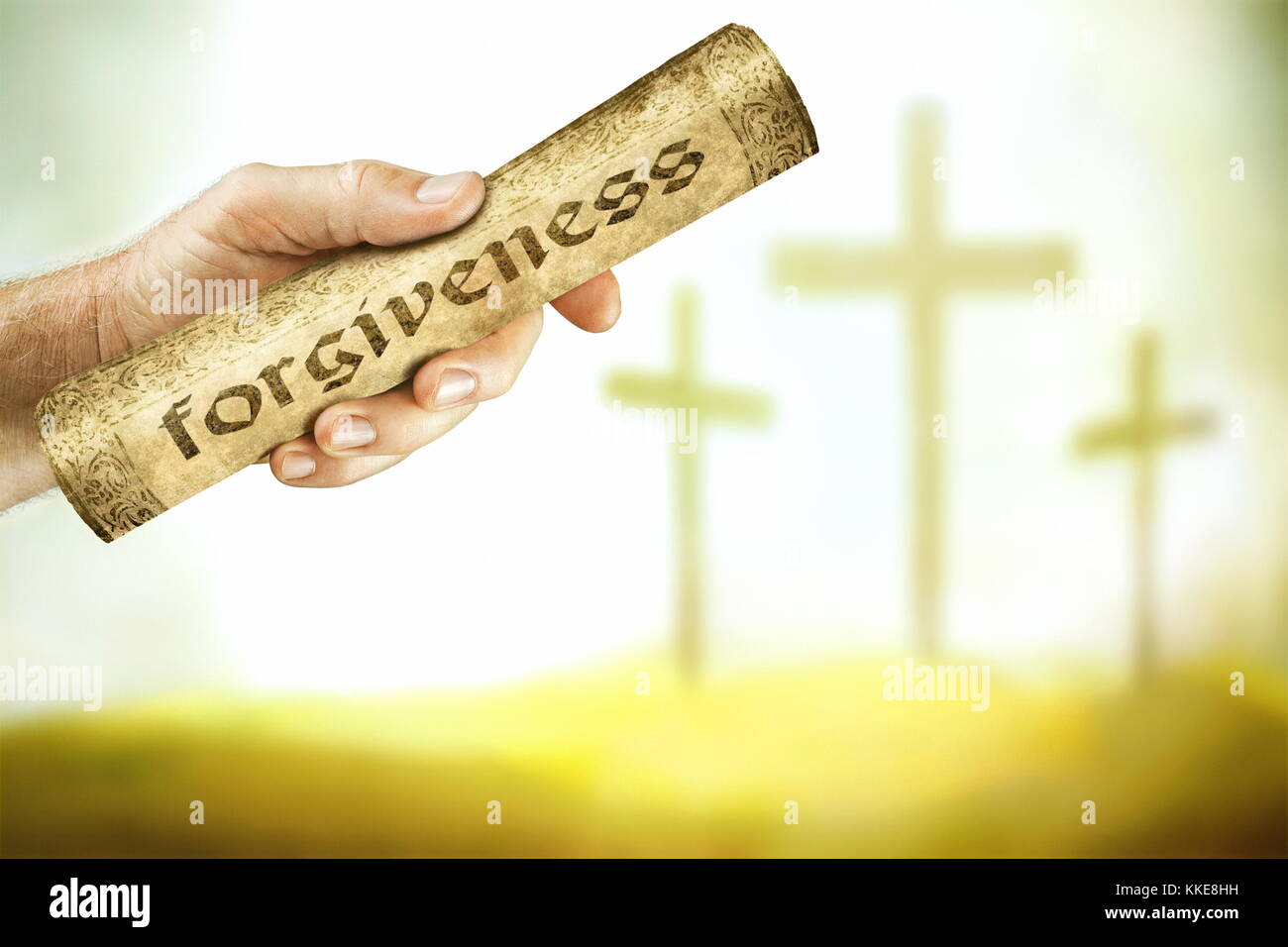 A hand that shows the message of forgiveness from the cross of the Lord ...