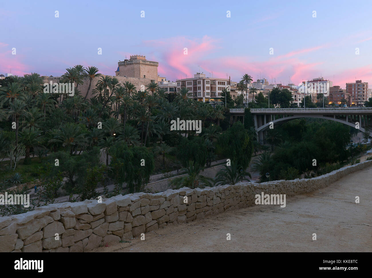 Views of the city of Elche dusk. In the image are the Altamira Palace ...