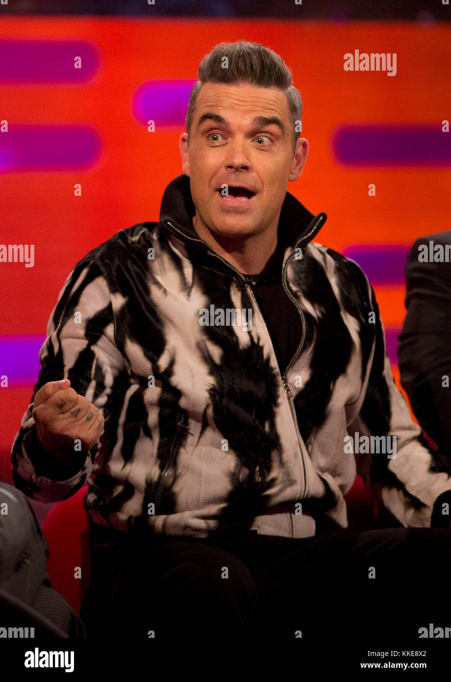 Robbie Williams during filming of the Graham Norton Show at The London ...