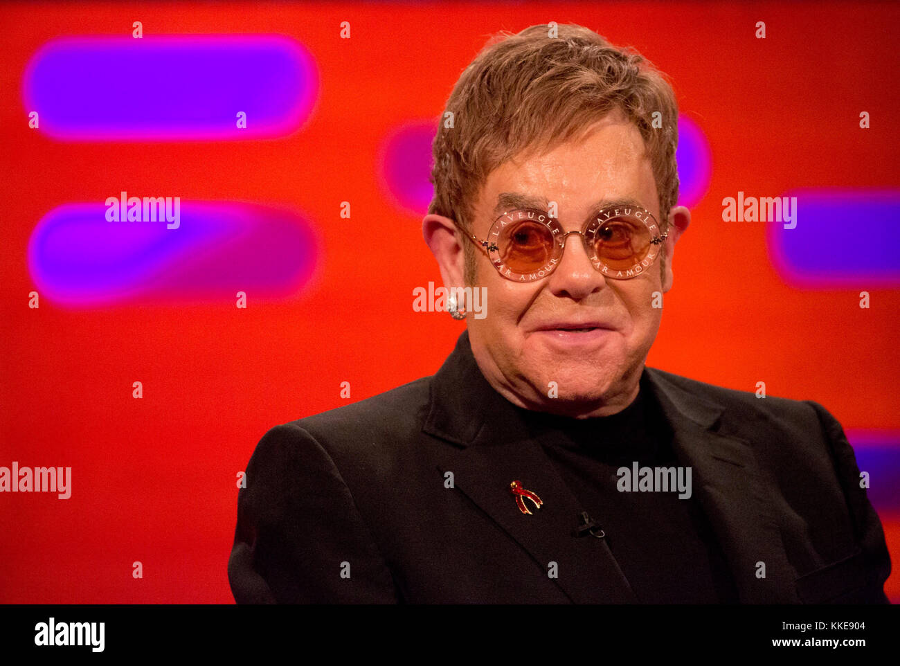 Elton John during filming of the Graham Norton Show at The London ...