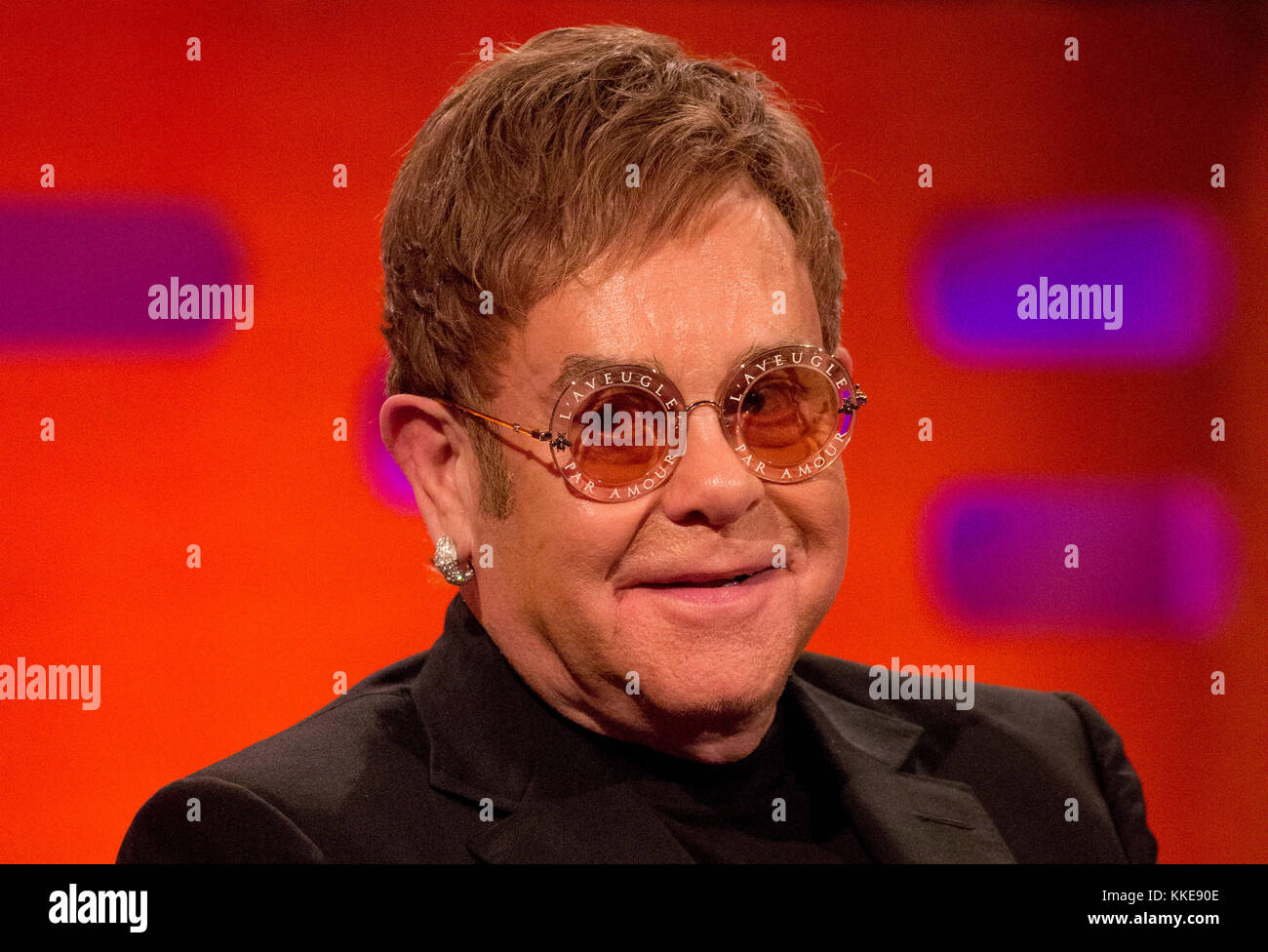 Elton John during filming of the Graham Norton Show at The London ...
