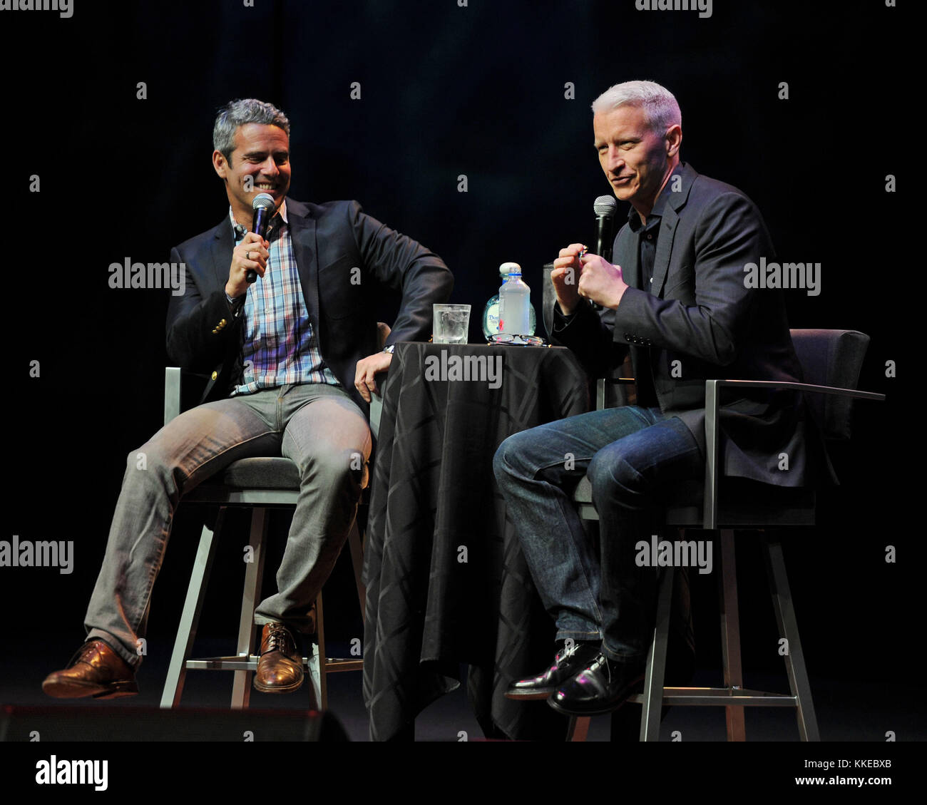 MIAMI BEACH, FL - APRIL 18: Andy Cohen and Anderson Cooper perform at ...