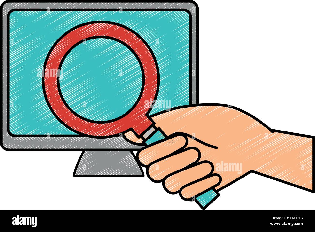 monitor computer with magnifying glass vector illustration design Stock ...