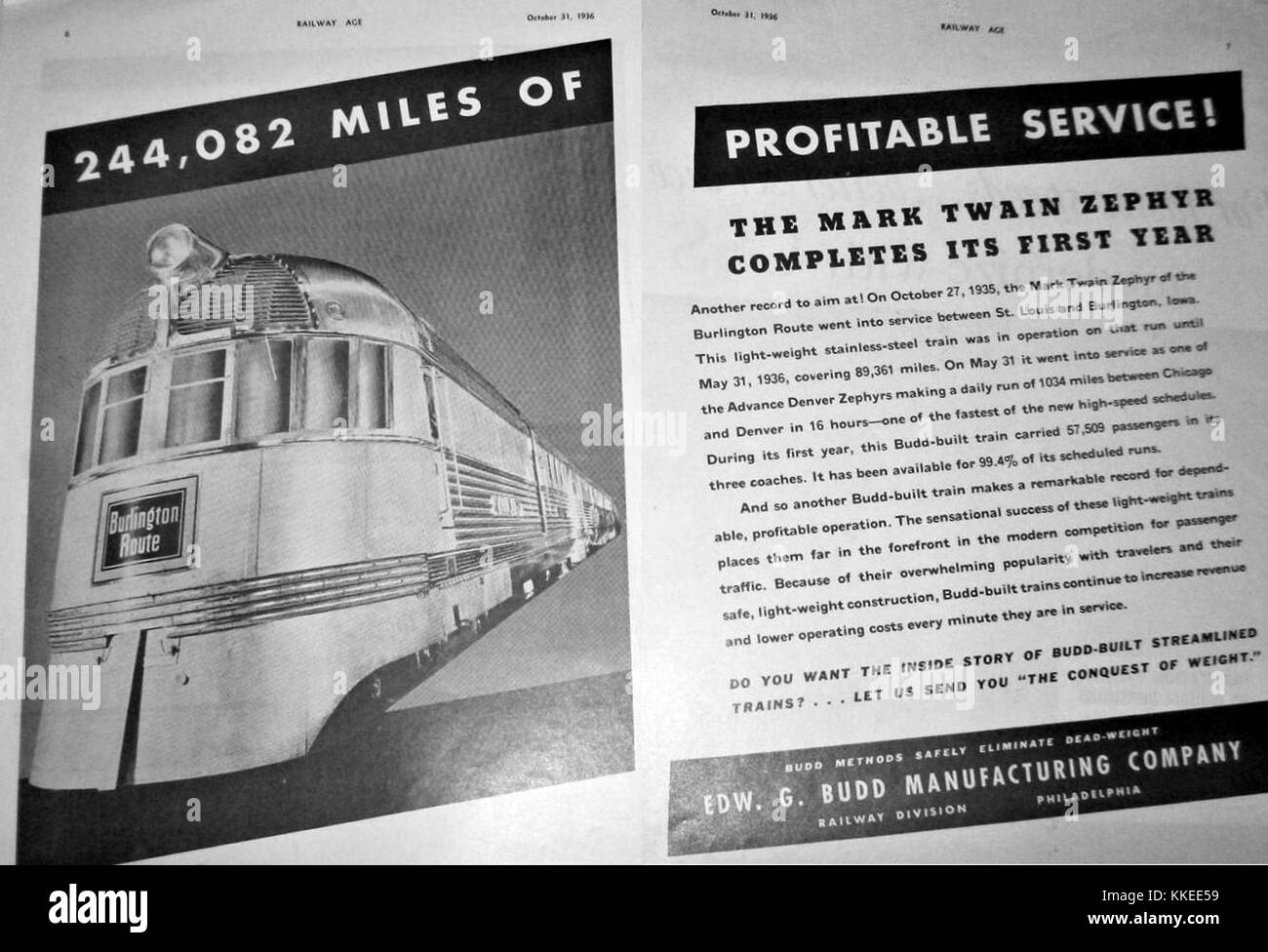 Mark Twain Zephyr 1936 ad Stock Photo - Alamy