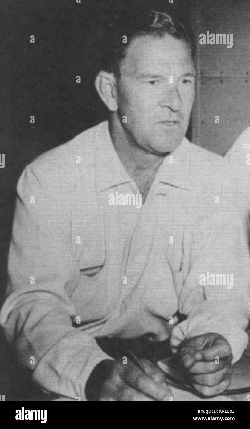 This image shows Hall of Fame baseball player Mel Ott alongside broadcaster Van Patrick. Ott was ...