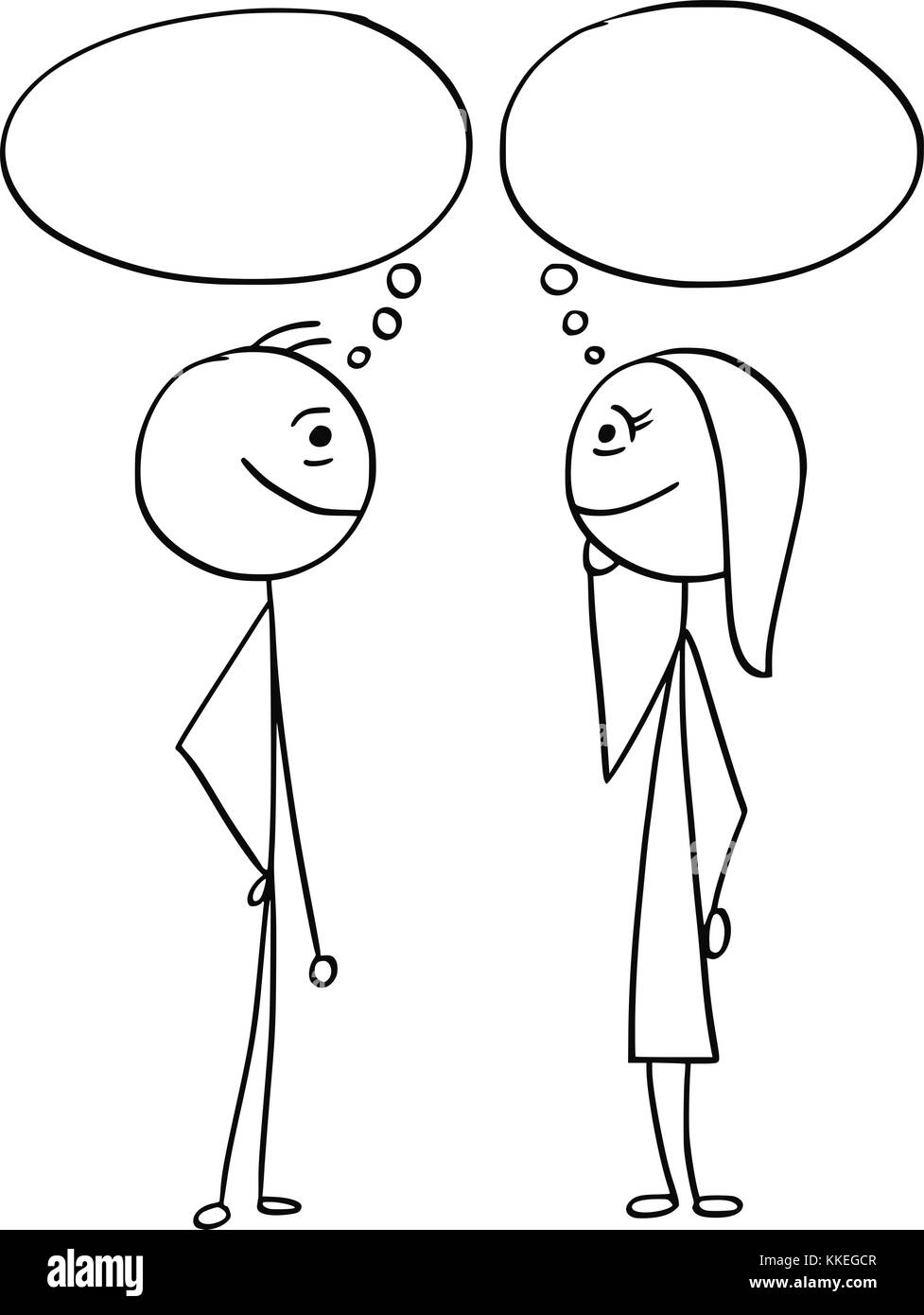 Cartoon stick man drawing illustration of smiling man and woman talking ...