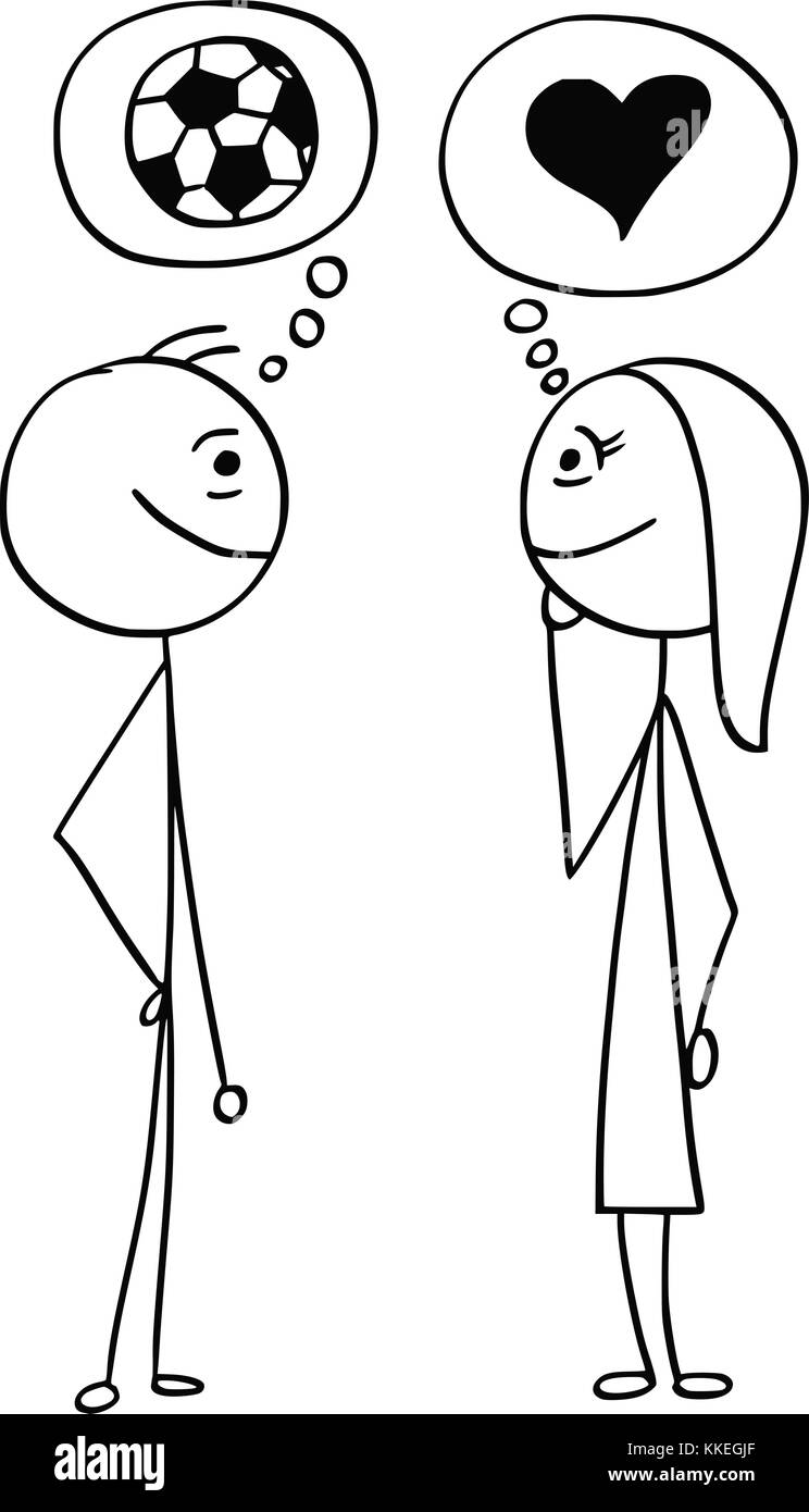 Cartoon stick man drawing illustration of difference between man and ...