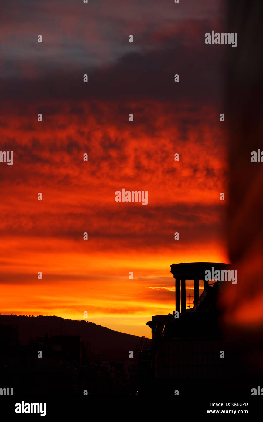 Sunrise in fire with a reflection on the brick wall Stock Photo - Alamy