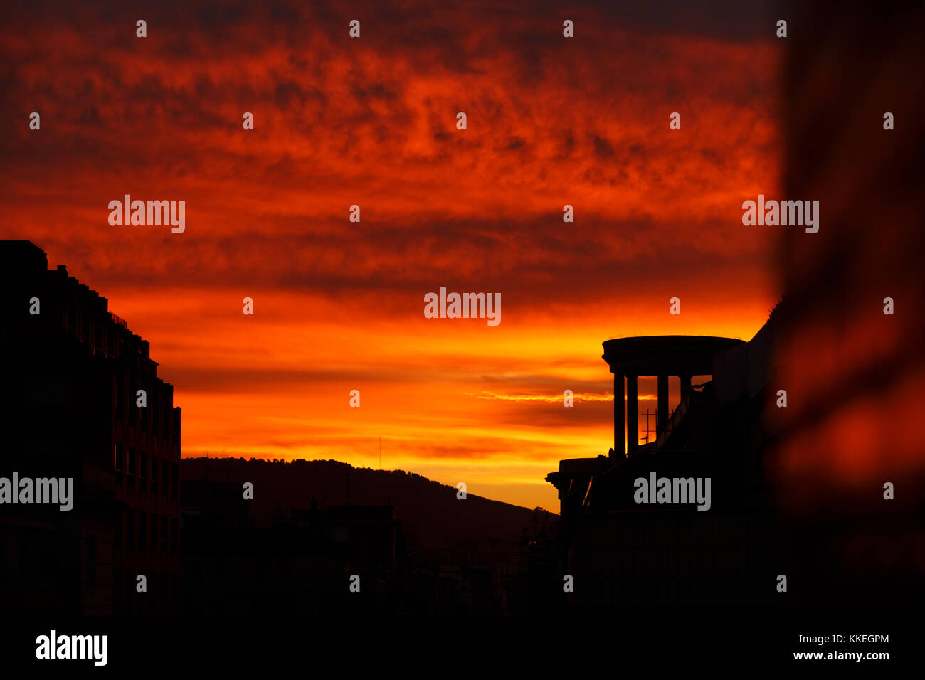 Sunrise in fire with a reflection on the brick wall Stock Photo - Alamy