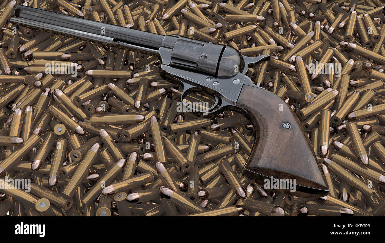 Vintage revolver background. 3D render Stock Photo - Alamy