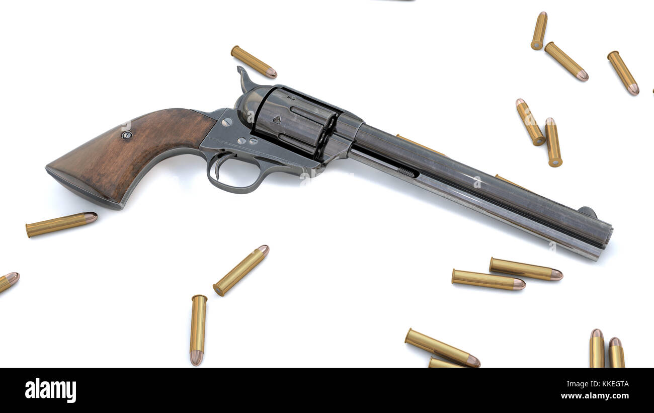 Vintage revolver background. 3D render Stock Photo - Alamy