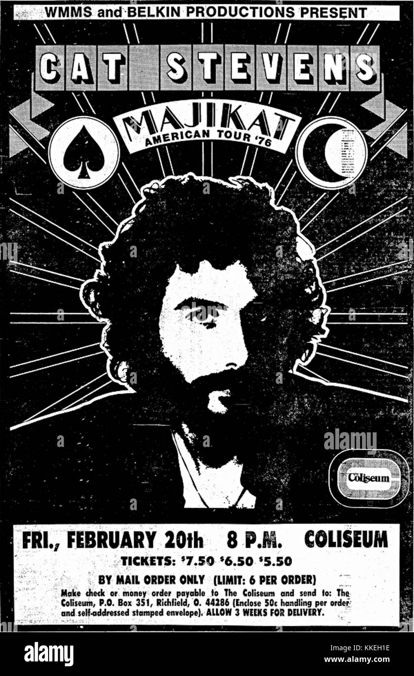 A 1976 print advertisement for WMMS, featuring Cat Stevens, a British ...