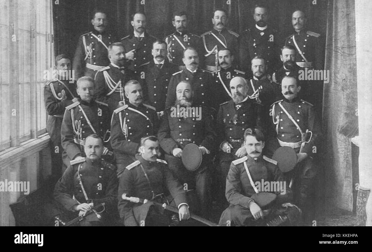 Admiral Alexeev, a prominent naval figure, stands with his staff ...