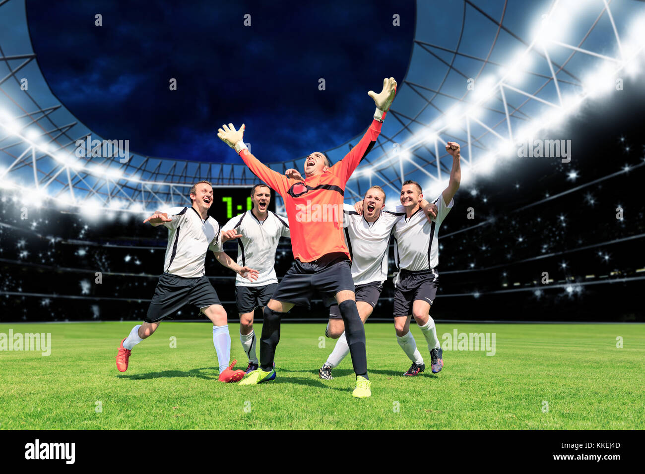 scenes from a soccer or football game with cheering male player Stock ...