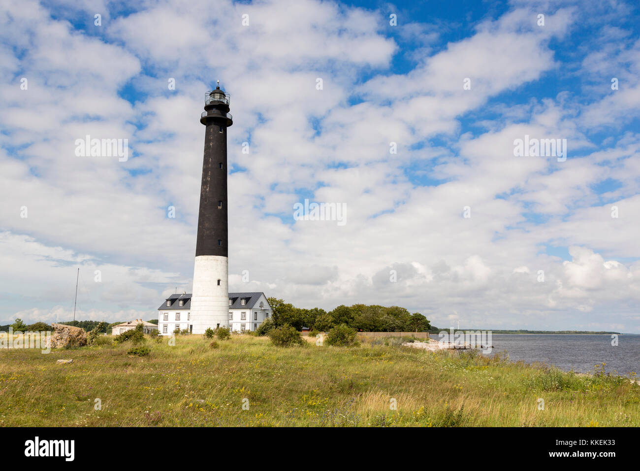 Sorve lighthouse against blue sky, Saaremaa island, Estonia Stock Photo ...