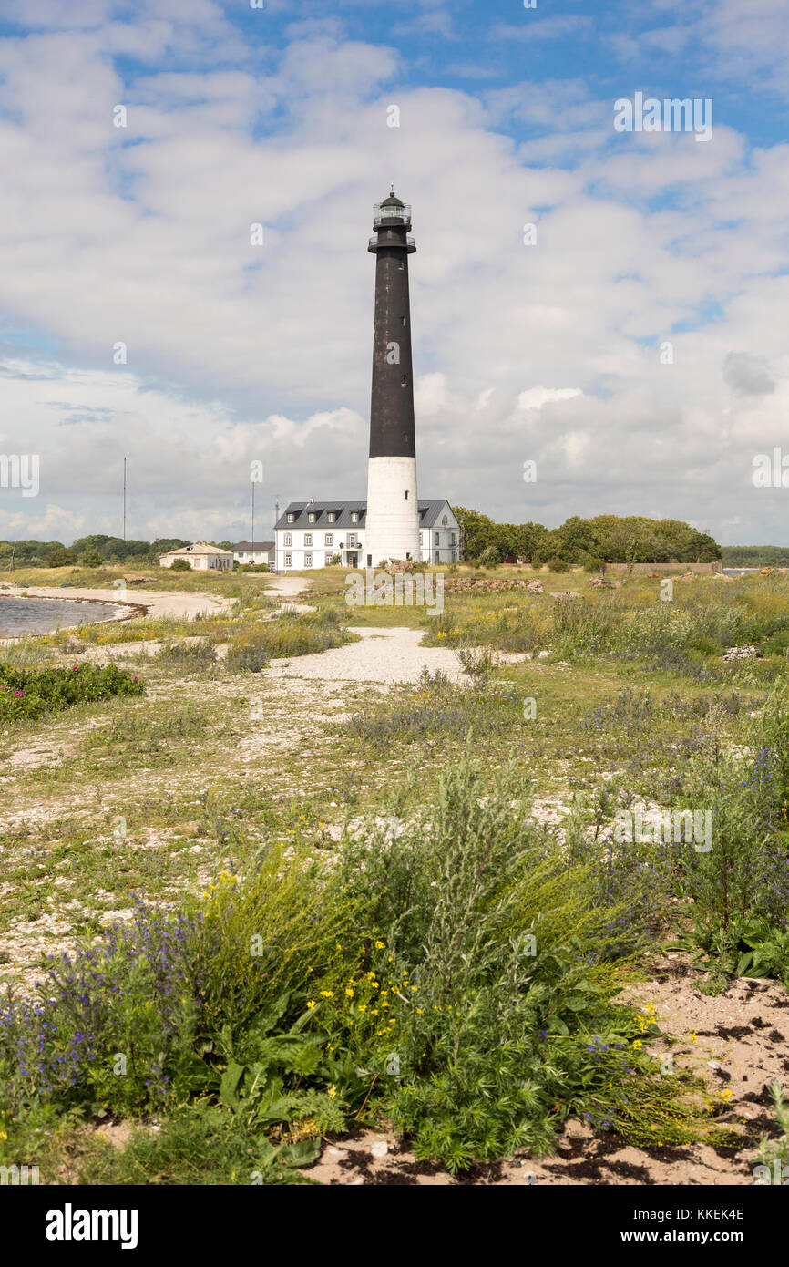 Sorve lighthouse against blue sky, Saaremaa island, Estonia Stock Photo ...