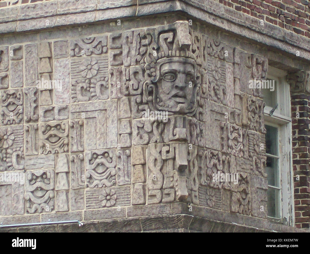 This artwork highlights a detailed view of the Mayan architecture ...