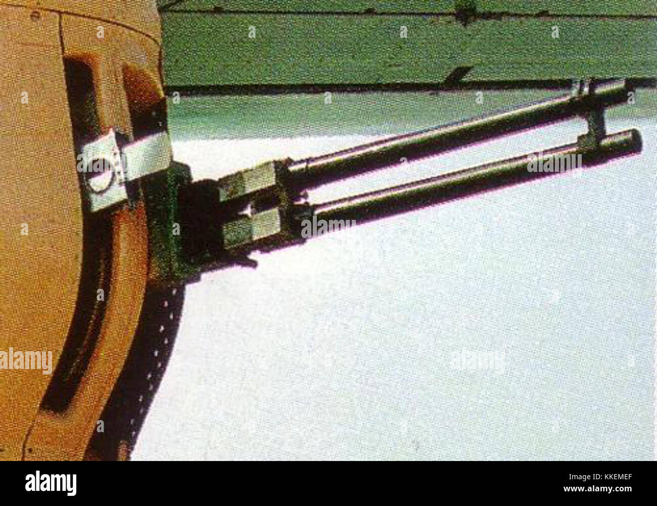 This close-up image features the GSh-23 aircraft gun, known for its ...