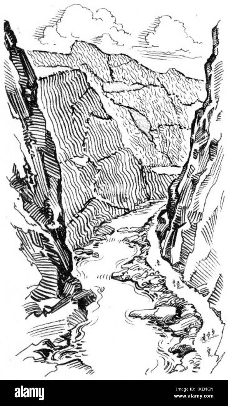 This image shows a dramatic canyon landscape, with deep, rocky ...