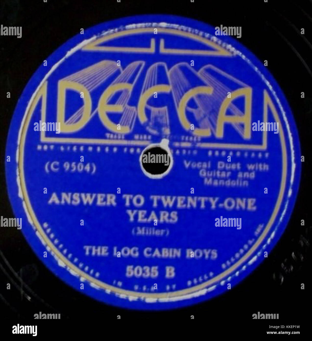 Decca 5035 B is a 78 RPM vinyl record featuring the song 'Answer To ...
