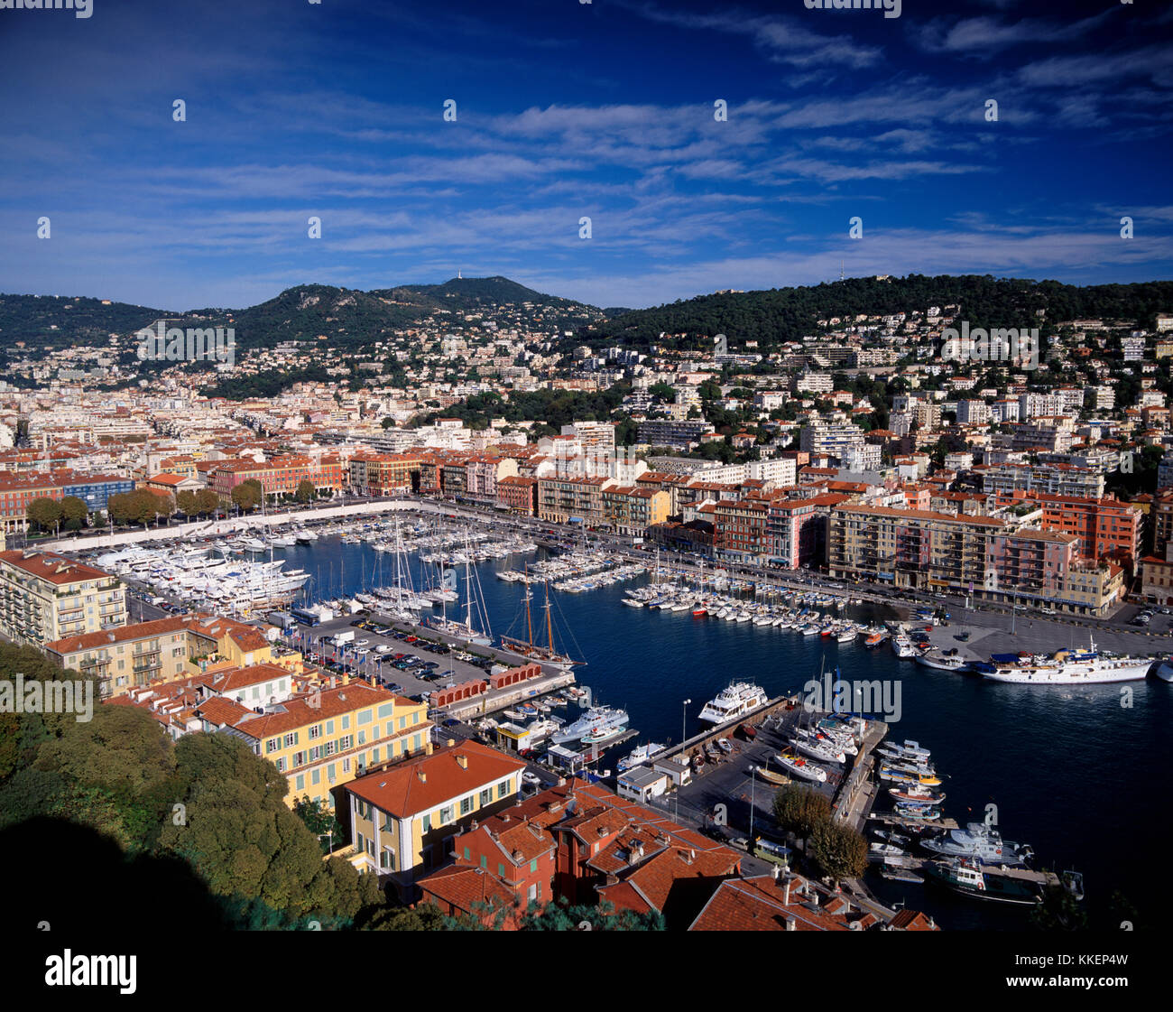 Elevated view of Nice harbour, Côte d'Azur, Alpes Maritimes, French ...