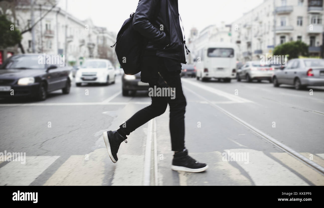 Bearded man in black leather hi-res stock photography and images - Alamy
