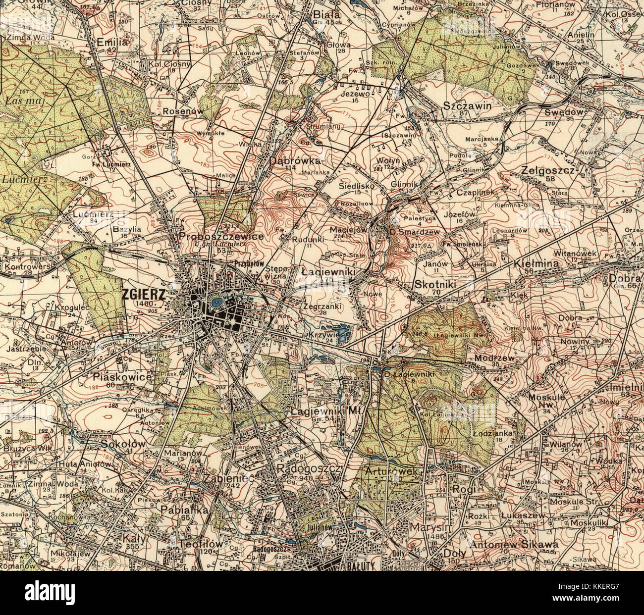 A 1937 military map of Zgierz, Poland, providing detailed information ...