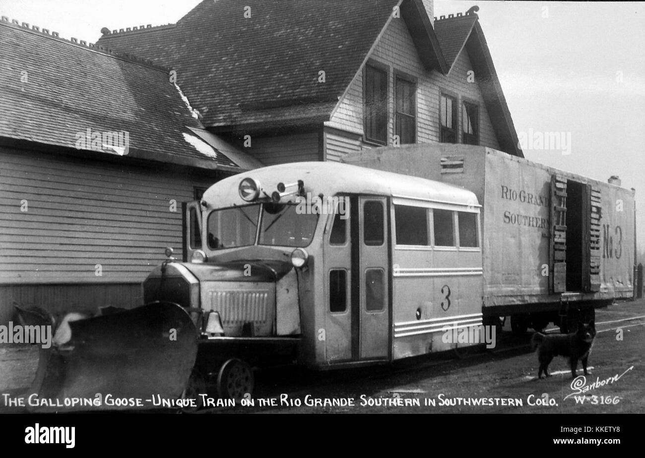Galloping Goose 3, a historic narrow-gauge railcar, operating in 1949 ...