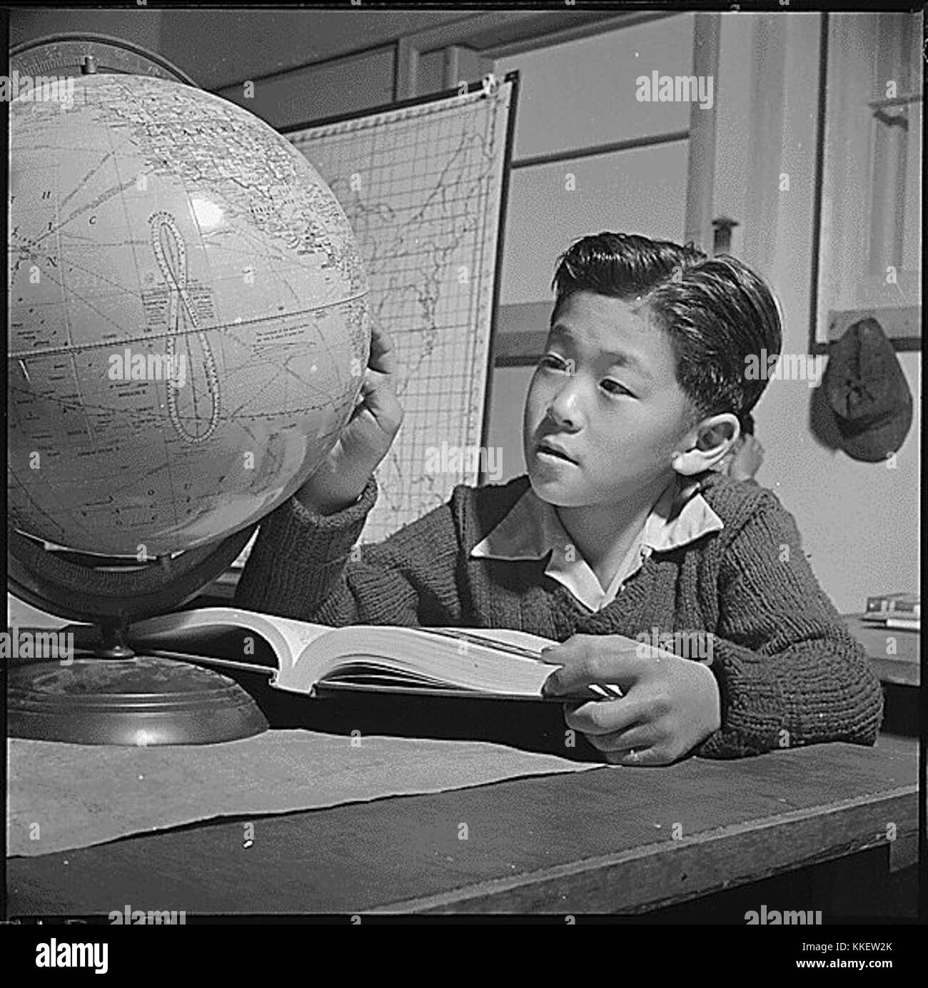 A globe used in geography lessons, typically as a tool for teaching ...