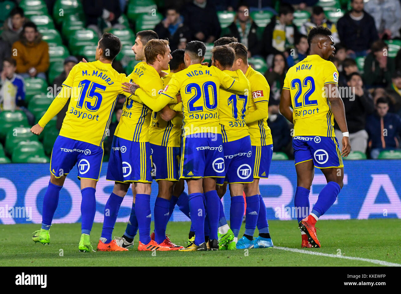 Soccer players Mauro, Moha and Nico during a Spanish Copa del Rey round ...