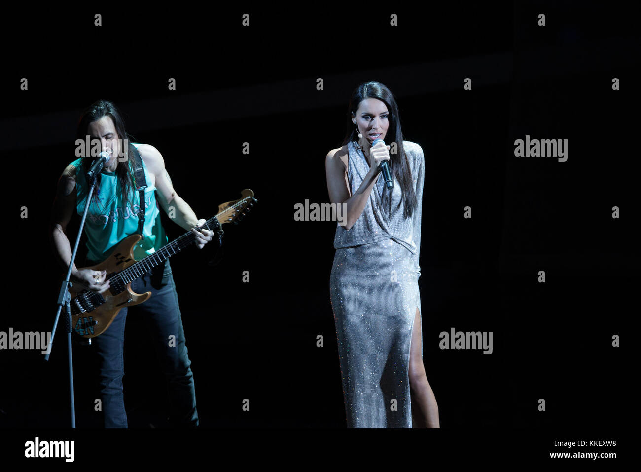 Moscow, Russia. 1st Dec, 2017. Russian singer Alsou (R) performs during ...