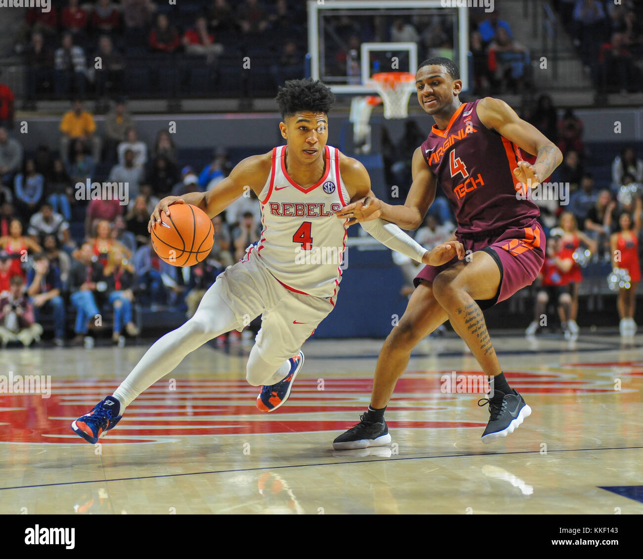 December 2, 2017; Oxford, MS, USA; Ole' Miss guard, BREEIN TYREE (4), drives through the lane ...