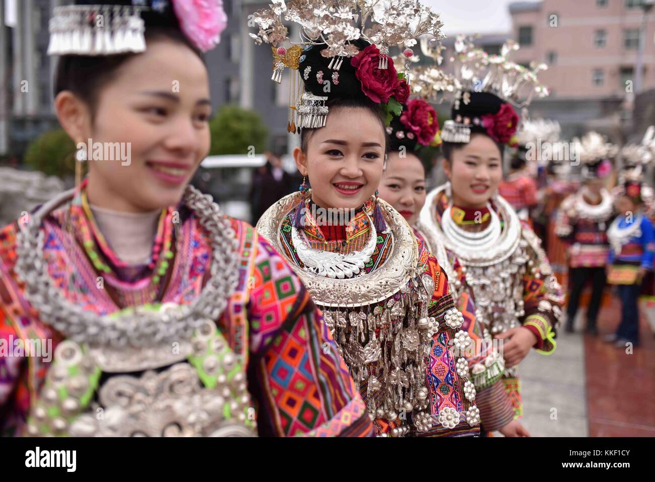 Qiandongnan, China's Guizhou Province. 2nd Dec, 2017. Women of Miao ...